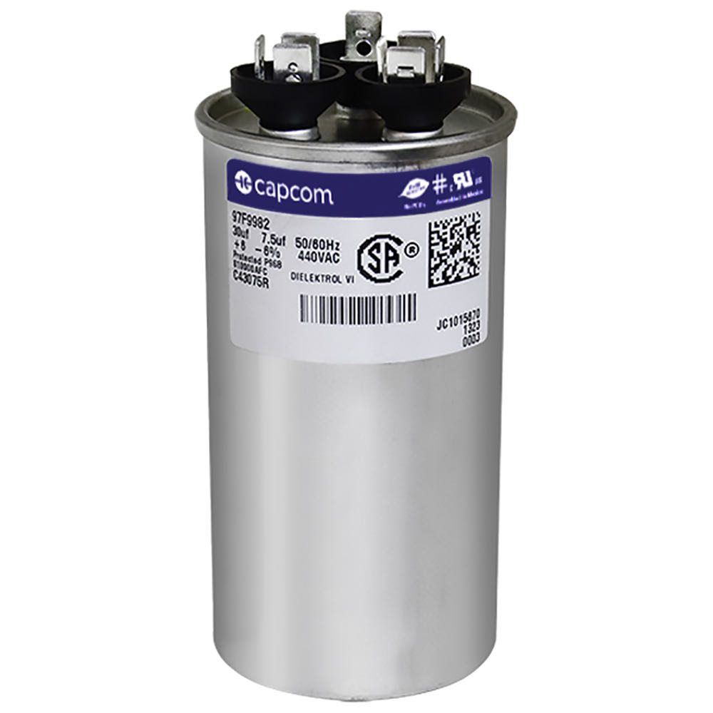 CAP RUN 30+7.5uF 440V OVL 1.75″ X 2.81″ X 3.88″ - Wright's Supply
